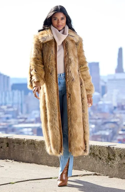 Fabulous Furs Goldie Faux Fur & Faux Suede Long Coat In Golden Fox